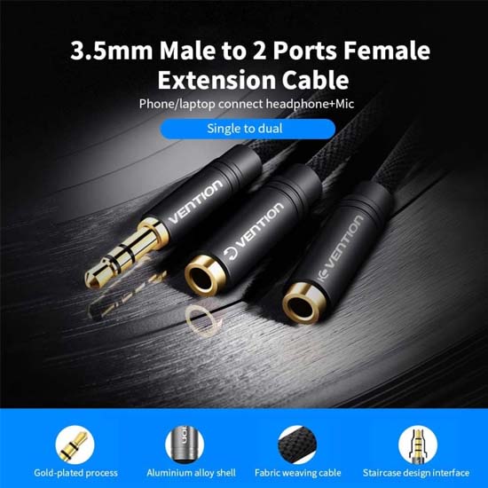 Vention Audio Splitter 3.5mm Male to 2 3.5mm Female Terbaik