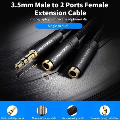 Vention Audio Splitter 3.5mm Male to 2 3.5mm Female Terbaik