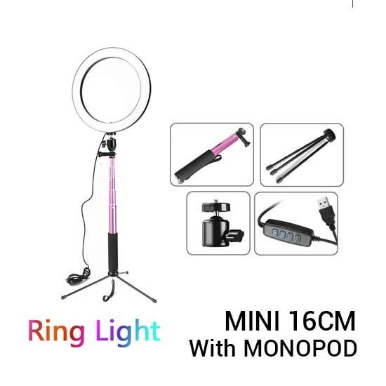 Mini Ring Light 16cm with Monopod Harga Murah dan Spesifikasi